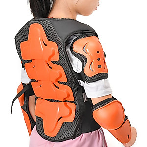 Kids Motorcycle Armor Vest Suit Body Dirt Bike Protective Gear Youth Chest Spine Protector Child Elbow Knee Pads for Outdoor Racing Riding Skating Snowboarding Skiing Orange