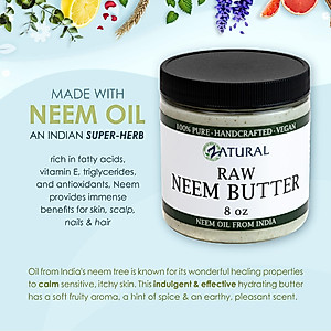 Organic Neem Butter-Coconut Oil, Neem Oil, Neem Leaf, Marula Oil, Kokum Butter, Rosemary, For Sensitive Skin, Itchy Skin, 8 oz.