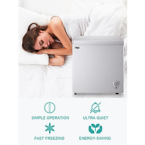 WANAI 5.0 Cu.Ft Compact Chest Freezers with 7 Adjustable Thermostat Top Open Door Freezer Compressor Cooling with Removable Storage Basket, Energy Saving Perfect for Home Bar Dorm or Apartment, Black