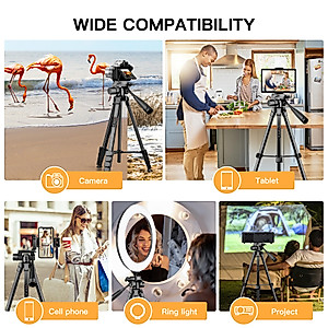 67" Camera Tripod Stand, Tablet Tripod for ipad iPhone, Aluminum Cell Phone Tripod with Remote/Phone Holder, Travel DSLR Tripods for Video Recording, Compatible with Canon Nikon Sony