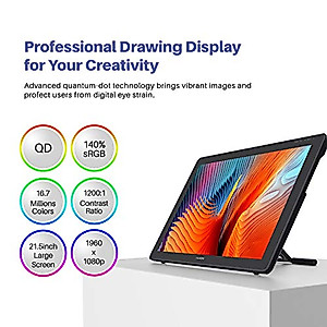 HUION KAMVAS 22 Plus Graphics Drawing Tablet with Screen Full Laminated QD 140% sRGB, Android Support Battery-Free 8192 Levels Pressure Stylus Tilt Drawing Pen Tablet, 21.5" Drawing Monitor with Stand