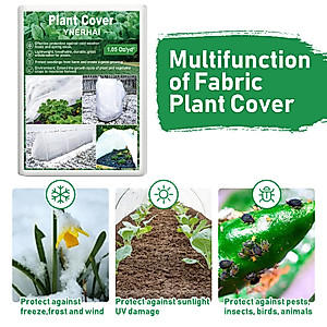 YNERHAI Plant Covers Freeze Protection Kit with 6 Pcs Garden Hoops & Clips, 10 ft x 50 ft Garden Frost Cloth Plant Covers for Winter Protection, Floating Row Cover Frost Blankets (1.05 Oz/yd²)