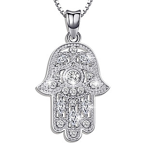 Aniu 925 Sterling Silver Jewelry for Women, Hamsa Hand of Fatima Evil Eye Jewelry with Cubic Zirconia, Comes with Black Jewelry Gift Box