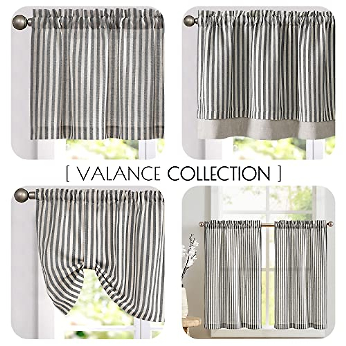 jinchan Striped Valance Curtain Blackout Kitchen Valance for Windows Pinstripe Valance for Living Room 18 Inch Double Layer Farmhouse Window Valance Overlay Valance Rod Pocket 1 Panel Black on Beige