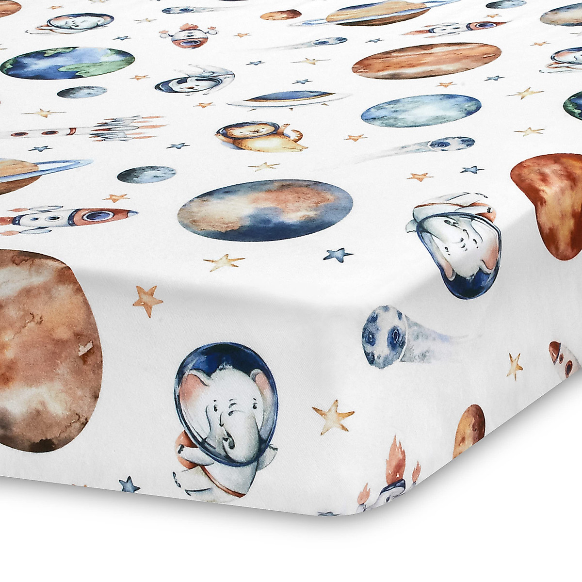 Outer Space Crib Sheet | Extra Soft and Stretchy Jersey Knit Cotton | Unique Watercolor Design