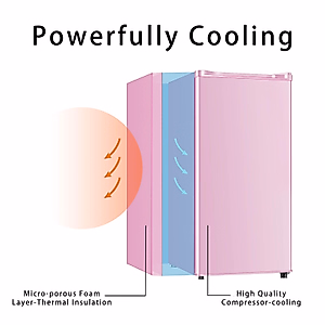 Seaoola Mini Fridge with Freezer, Single Door 3.1 Cu.Ft, Compact Mini Refrigerator, LED Light, Adjustable Thermostat, Removable Glass Shelves, Small Refrigerator for Dorm/Office/Bedroom(Pink)