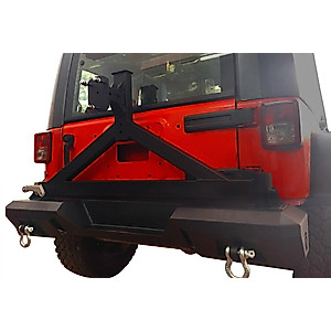 APS Black Textured Rock Crawler Rear Bumper with Tire Carrier & 2X D-Ring for 2007-2018 Wrangler JK