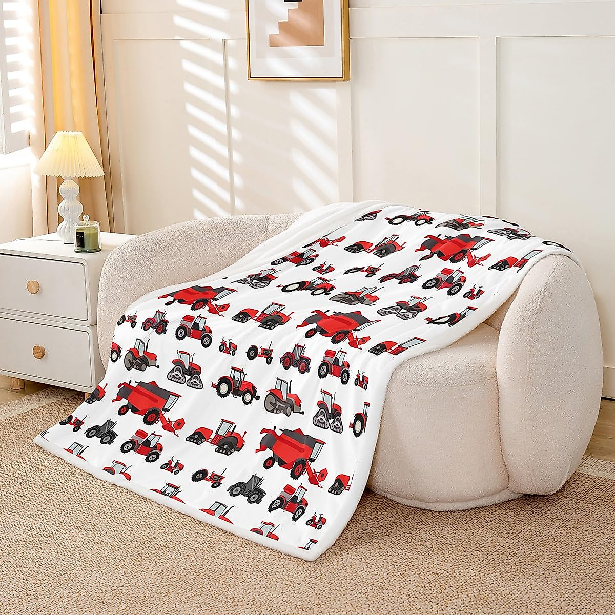 Erosebridal Red Tractor Flannel Blanket Heavy Equipment Truck Sherpa Blanket Kids Boys Girls Teens Harvester Tractor Throw Blanket Construction Excavator Farm Equipment Plush Blanket Baby 30"x40"