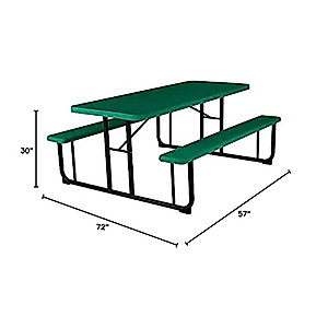 Norwood Commercial Furniture Blow- Molded Plastic Picnic Table, Green/Black, NOR-PTBM7260-6-10, 72"D x 57"W x 30"H