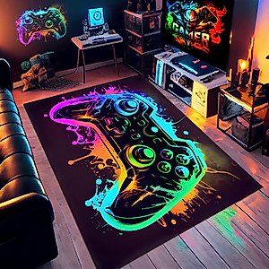 NEBOTON Gaming Rug with Colorful Game Controller Design for Game Room, Gaming Room, Boys' Bedroom, and Living Room 36x24inches