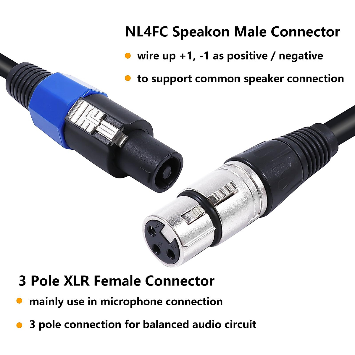 HBU Pack of 2 10 Feet SpeakOn to XLR Cables - 2pcs 10Ft. Audio Jack Speak-On Male to 3 Pole XLR Female Extension Cable - DJ PA Stage 3 Pin Microphone Wire with Twist Lock