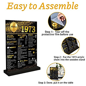 Vlipoeasn 50th Birthday Table Decoration for Men, Black Gold Back in 1973 Acrylic Table Sign with Wooden Stand, 50 Year Old Birthday Party Supplies, 50th Birthday Gift Centerpieces for Women