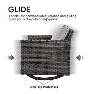 Artfurniz Outdoor Swivel Rocker Patio Chairs - 3 Piece Wicker Patio Furniture Set with Side Table, 360° Proch Swivel Glider Outdoor Rocking Bistro Set for Balcony Deck Poolside - Grey/Beige