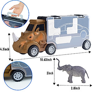Tcvents Toys for 3 + Year Old Boys Girls, Car Toys Carrier Trucks for Kids 5-7 Gifts - Rhino Truck Transport Carrier Toy Playset with Animal Toys & Accessories for Kids Birthday