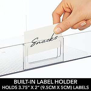 mDesign Wide Plastic Kitchen Food Storage Organizer Bin Basket with Open Front and Built-In Label Holder for Cabinets, Pantry - 12 Inch Width - Clear