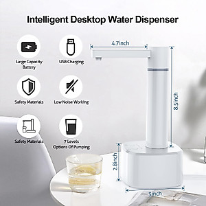 Water Dispenser for 5 Gallon Bottle, Desktop Water Dispenser with 4 Levels, 2-in-1 Smart Tabletop Water Dispenser & Water Jug Pump, Portable Water Jug Dispenser Bottle Pump for Home, Office, Camping