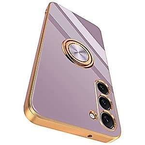 Dinick Compatible for Samsung Galaxy S23 Case with Ring Holder Kickstand [with Magnetic] Soft TPU Shockproof Electroplated Protective Phone Case for Galaxy S23 5G Purple
