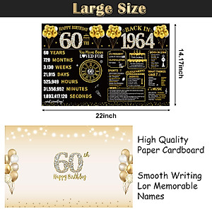 Kuxriox Large 60th Birthday Card With Envelope, Black Gold Happy 60th Birthday Giant Guest Book Gifts for Men Women, Giant Sixty Bday Card Gifts Party Supplies, Back in 1964 Jumbo 60 Bday Card
