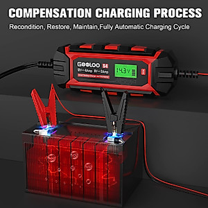 GOOLOO S4 4 Amp Car Battery Charger Automotive, 6V/2A 12V/4A Smart Trickle Charger Maintainer with Supply Mode, Automatic Motorcycle Battery Charger for Truck Lawn Mower RV Boat Lead-Acid Battery