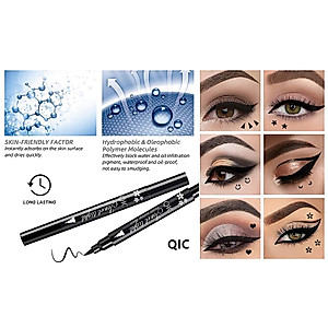 Go Ho 6 PCS Eyeliner Stamps,Double-sided Super Slim Gel Felt Tip High Black Eye Liner Pen,Waterproof Smudge-Proof Smooth Eyeliner Makeup Tools（6 Shapes）