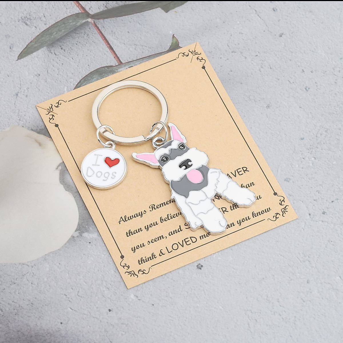 FUSTMW Schnauzer Keychain Miniature Schnauzer Gifts Dog Lover Gifts for Schnauzer Owners Mom Dad Gift Schnauzer Key Ring (White)