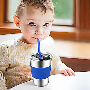 Vermida Kids Cups with Straws and Lids,12oz Spill Proof Toddlers Straws Tumbler with Lids,Stainless Steel Smoothie Sippy Cups with Lids,Metal Toddler Preschooler Cups with Lid for School,Outdoor