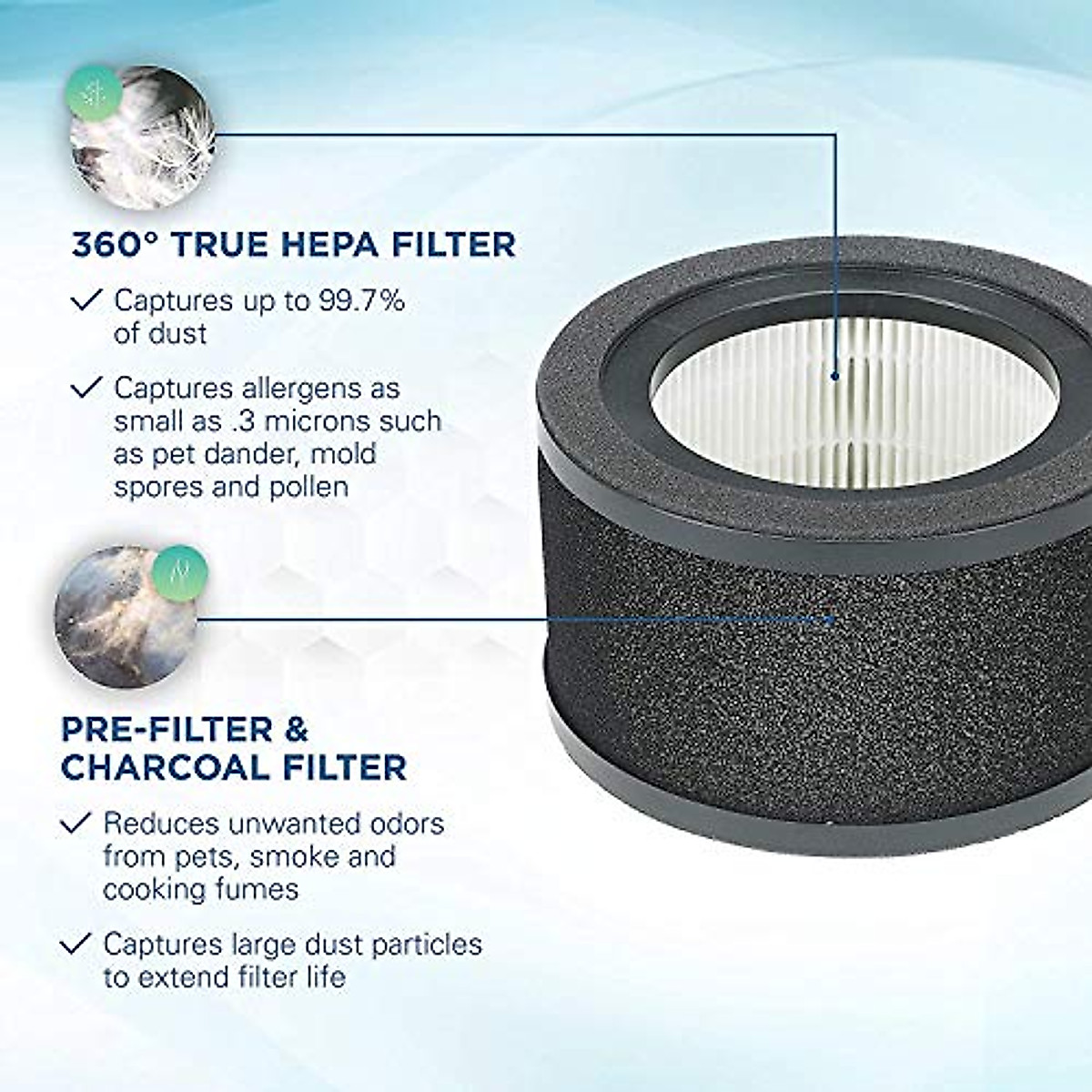 Germ Guardian True HEPA Filter Air Purifier with FLT4200 Genuine True HEPA Air Purifier Replacement Filter L for GermGuardian AC4200W