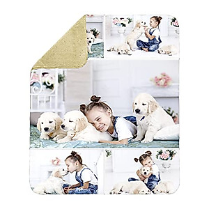 Custom Blankets with Photos Collage – 5 Images Cozy Super Soft Warm Comfortable Sherpa Blanket – Use Photos from Your Wedding, Birthday, Cats, Dogs, Pets, Children, Vacation - 60x80 Sherpa
