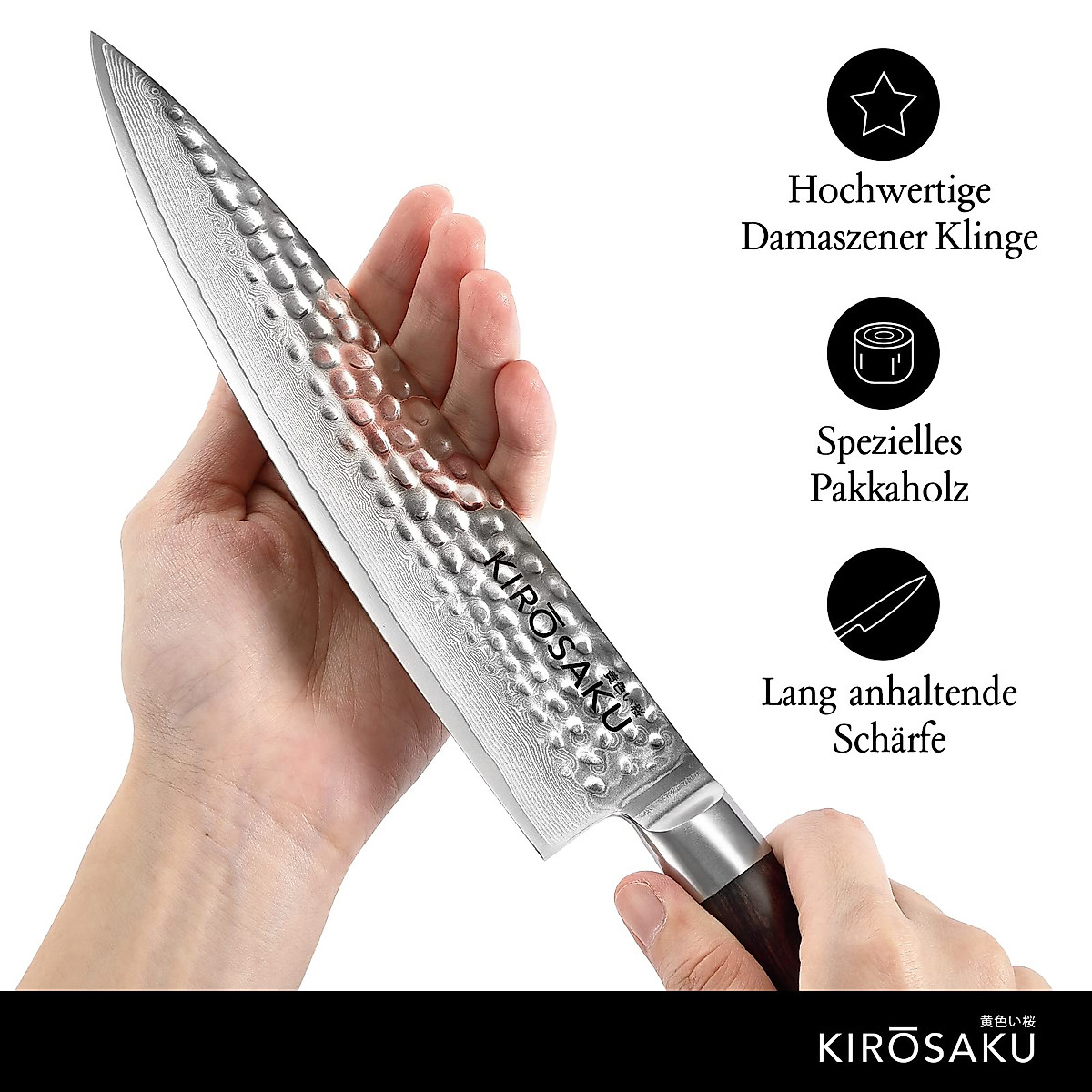 Kirosaku Premium Santoku Knife Damascus 20cm - Enormously Sharp Santoku Chef's Knife Made of The Best Damascus Steel - Damascus Kitchen Knife for a Fantastic Cutting Experience