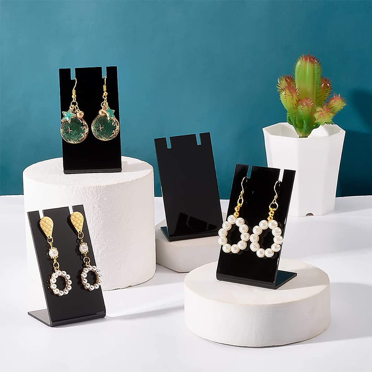 PH PandaHall 10pcs Acrylic Earring Holder Black Earring Display Stands L-shape Ear Organizer Dangling Earring Stands for Earring Necklace Jewelry Shows Retail Photography Props, 1.7x1.4x3 inch