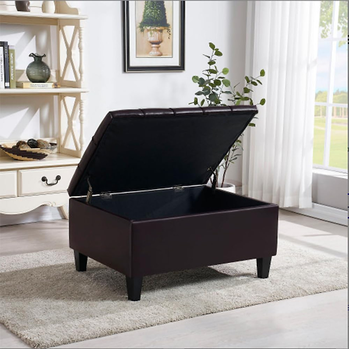 SINLOOG Storage Ottoman, Ottoman Foot Rest，Faux Leather Upholstery Storage Ottoman Bench with Safety Close Hinge, Ottoman with Storage for Living Room/Entryway/Hallway/Foot Rest