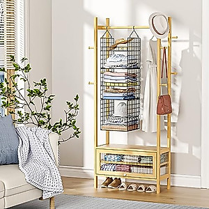 Yociyoga 5 Tier Closet Organizers and Storager, Adjustable Hanging Shelf Metal Wire Wardrobe Basket with 2 Sturdy Hooks for Bedroom, Livingroom (Black)