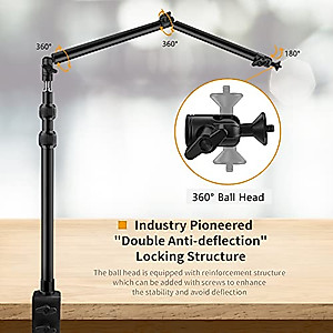 Obeamiu Camera Desk Mount Stand with 24.41'' Detachable Magic Arm, Mount Light Stand with 360° Ballhead, 16.7-40.1'' Tabletop Clamp Stand for DSLR Camera/Fill Lights/Selfies/Live Streaming/Webcam