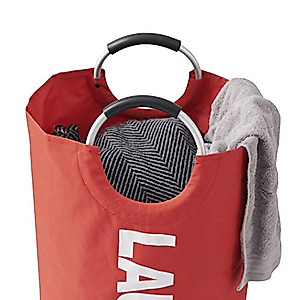 HOMEAMY 82L Large Thicken Laundry Basket Collapsible Fabric Laundry Hamper Foldable Heavy Duty Clothes Bag Portable Washing Bin Waterproof Cloth Hampers Storage with Durable Aluminum Handles (Red)