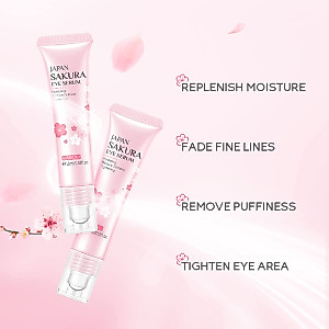 AKARY 2-in-1 Sakura Eye Serum and Eye Roller, Eye Massager Roller Lifting, Eye Cream for Nourishing Relieve Eye Bags, Dark Circles, and Puffiness, Fine Lines, Under Eye Treatment Cream