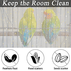 JULMELON 2PCS Bird Cage Seed Catcher Set, Adjustable Large Parakeet Cage Cover White Starry Sky Design - Universal Nylon Mesh Cover for Parakeet, Round and Square Cages with Spring Hook