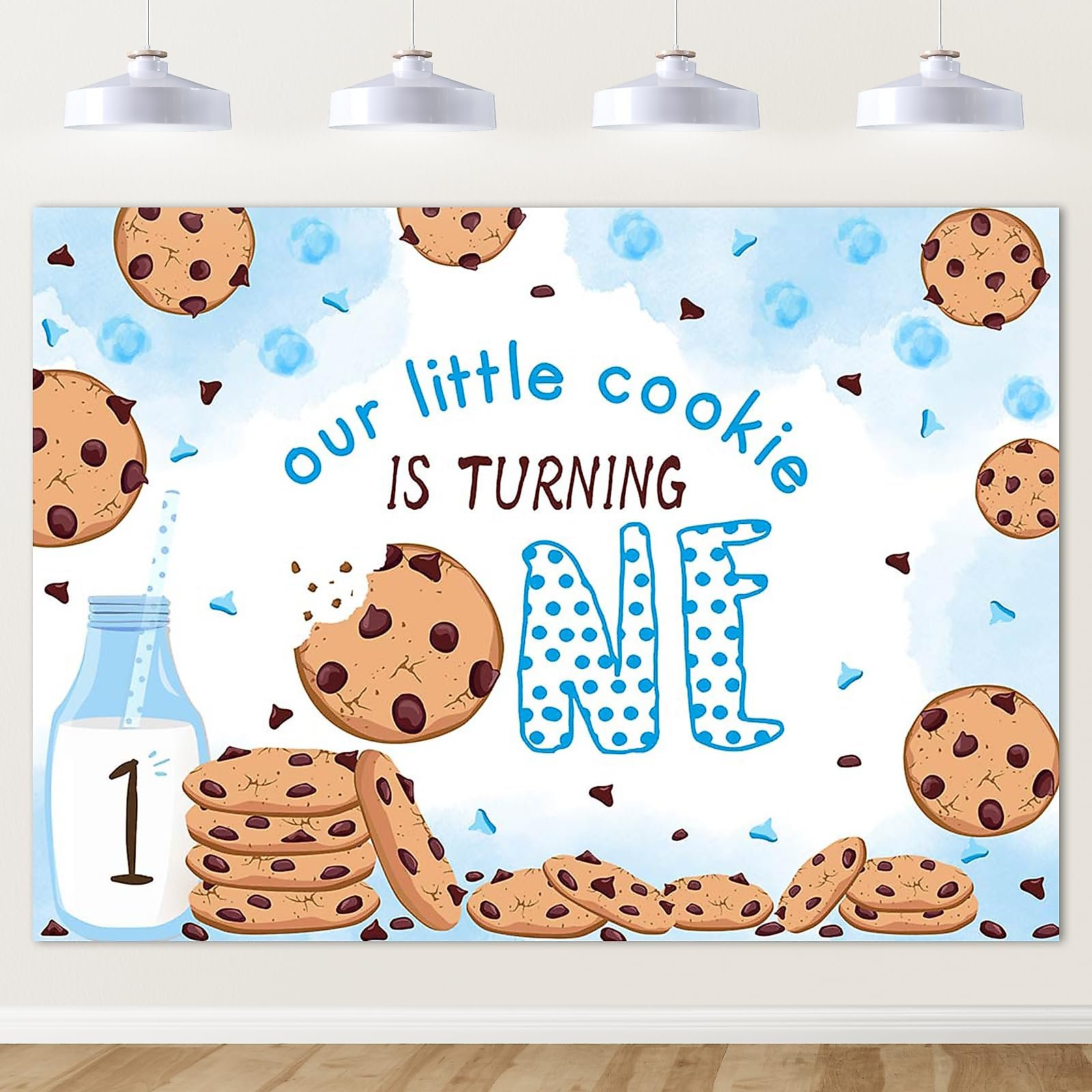 Mocsicka Cookie First Birthday Party Backdrop Cookies and Milk 1st Birthday Background Boys First Birthday Party Decorations Banner Photo Studio Props (7x5ft)