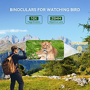 LOGISAF Binoculars for Adults and Kids, 10x25 Compact Binoculars with Low Light Vision, Small Binoculars for Bird Watching High Powered, Hunting, Easy Focus, Waterproof, Outdoor Travel & Hiking