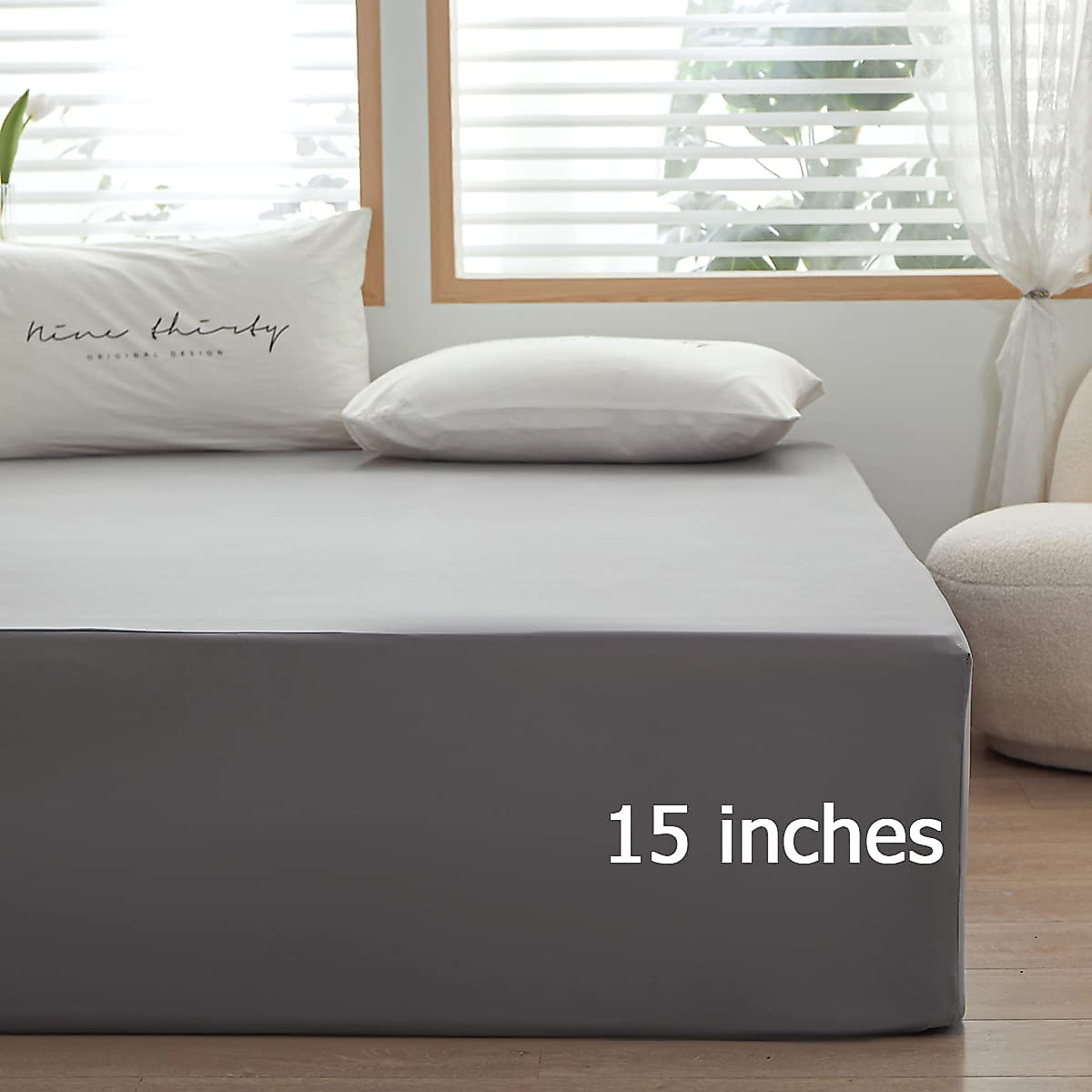 Bedding Twin Size Fitted Sheet Only-Twin Size Deep Pocket Bottom Fitted Sheet Fits 15inches Bed Matress Sheet Soft and Microfiber Easy Care-Light Gray
