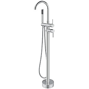 Aolemi Floor Mount Bathtub Faucet Freestanding Tub Filler Standing High Flow Shower Faucets Shower Mixer Taps, Swivel Gooseneck Spout with Cylinder Handheld Polish Chrome
