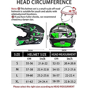 Youth Motocross Dirt Bike Helmet Anti-Collision ATV DOT Approved Offroad Motorcycle Four Wheeler Outdoor Street BMX MX Offroad Full Face Helmet (Black, Medium)