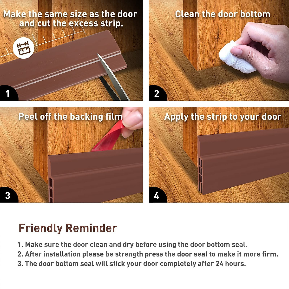 Holikme Door Draft Stopper Under Door Draft Blocker Insulator Door Sweep Weather Stripping Noise Stopper Strong Adhesive