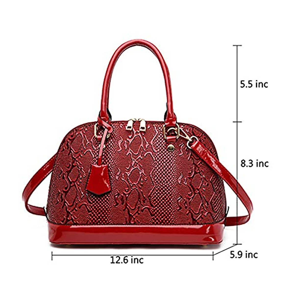 Patent Leather Handbag Crocodile Pattern Top Handle Purse Shell Bag Come with Wallet (Black)