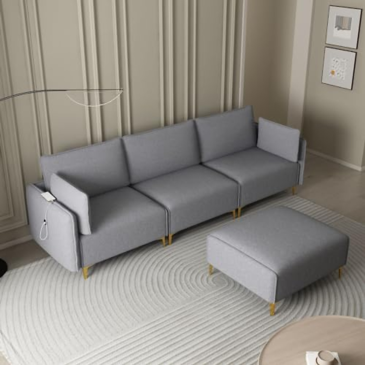 KEVINSPACE 108.6" Convertible Sectional Sofa Couch, L-Shaped Couch with USB Reversible Chaise, Modern Couches Sleeper Sectional Sofa for Living Room, Apartment and Small Space Grey