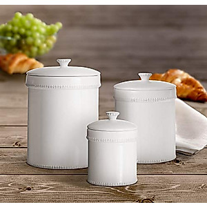 American Atelier Bianca Dash Canister Set 3-Piece Ceramic Jars in 30oz, 70oz and 122oz Chic Design with Lids for Cookies, Candy, Coffee, Flour, Sugar, Rice, Pasta, Cereal & More, White 1, 3 Count