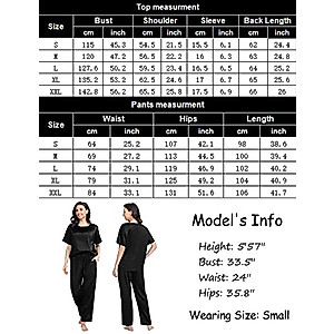 SWOMOG Pj set for Women Silk Pajamas Sleepwear Long Pant Pajama Set Soft Pajamas Satin Pjs Loungewear Two Piece Short Sleeve Pj Set Black M