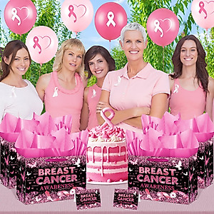 Black Pink Breast Cancer Awareness Gift Bags with Tissue Paper Greeting Card Pink Ribbon Party Favors Breast Cancer Awareness Party Decorations for Christmas Women Patient Friends Coworker Charity