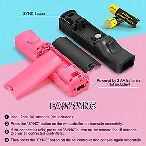 PGYFDAL Wii Controller 2 Pack, Wii Remote Controller and Nunchuck Joystick with Silicone Case and Wrist Strap for Holiday (Black and Pink)