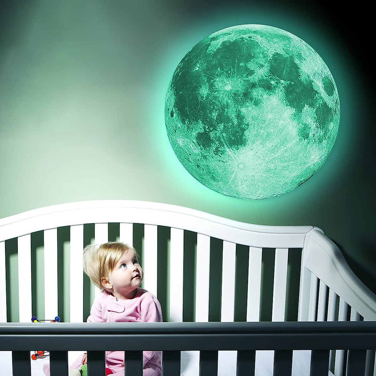 Glow in The Dark Moon Wall Decal, Glow in The Dark Stickers for Kids Bedroom, Glow in The Dark Moon Stickers for Ceiling, Glow in The Dark Poster 11.8 inch