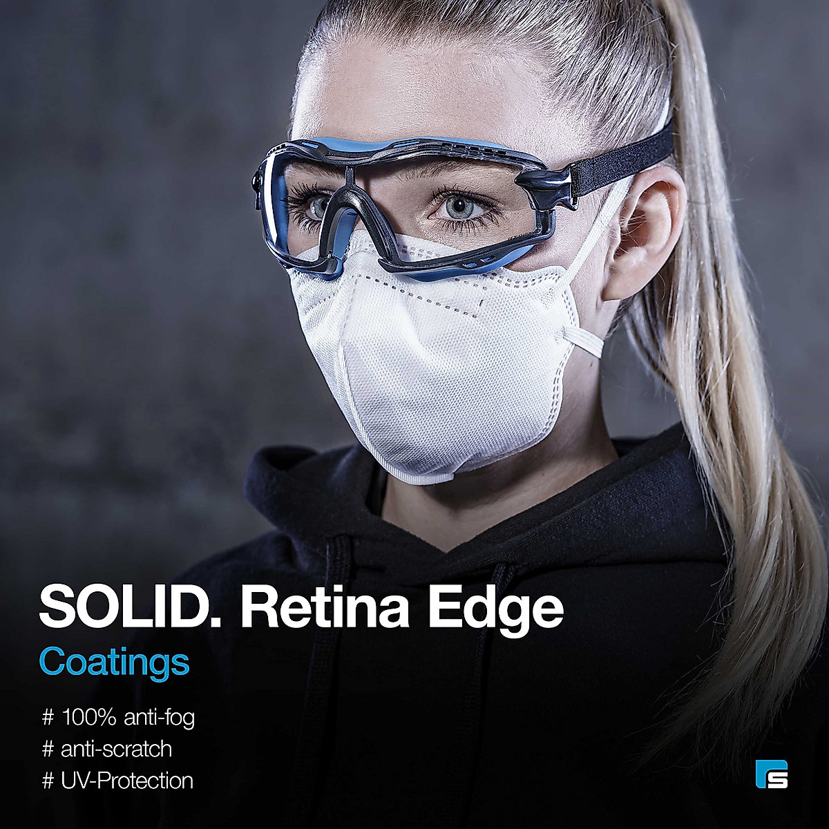 SolidWork Safety Goggles Clear Lens Anti Fog with Adjustable Elastic Headband. Protective Eyewear for Men & Women | Blue